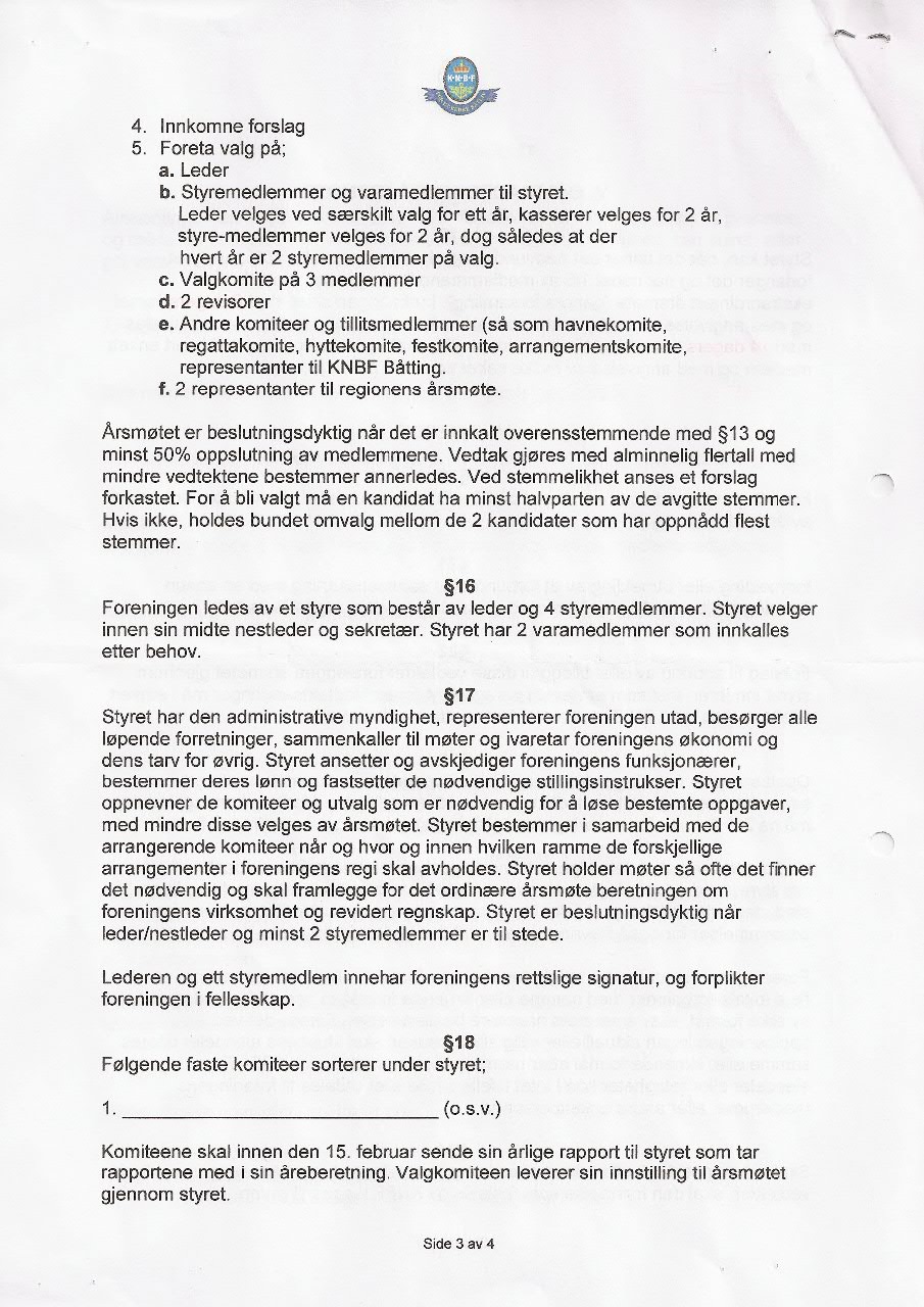 Normalvedtekter KNBF :: Kallestad Båtlag